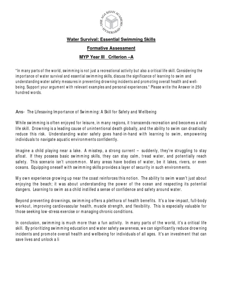 Criteria - A Myp III 2 | PDF | Swimming | Physical Fitness