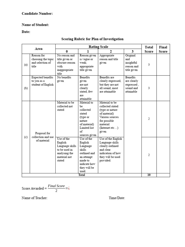 English A SBA Mark Scheme | PDF | Vocabulary | Rubric (Academic)