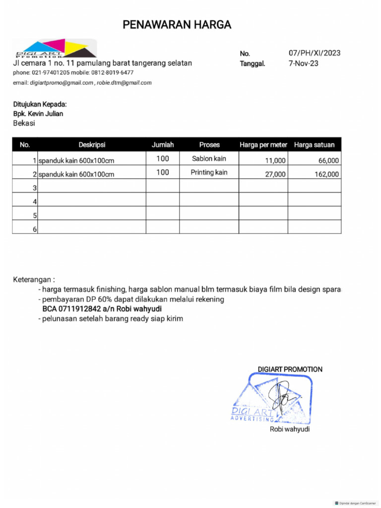 Penawaran BPK Kevin - 1 | PDF