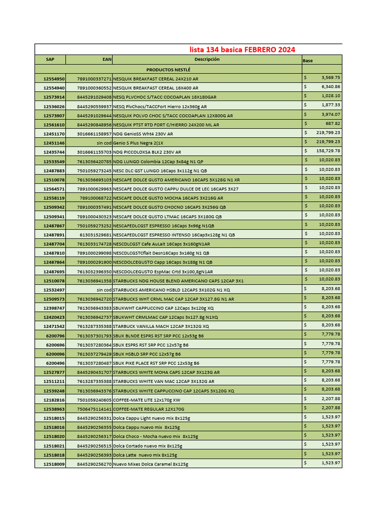 2-Lista 134 Basica | Download Free PDF | Coffee | Drink
