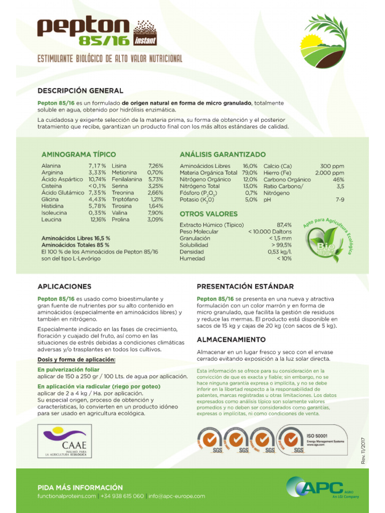 Pepton 8516 Ficha Tecnica | PDF