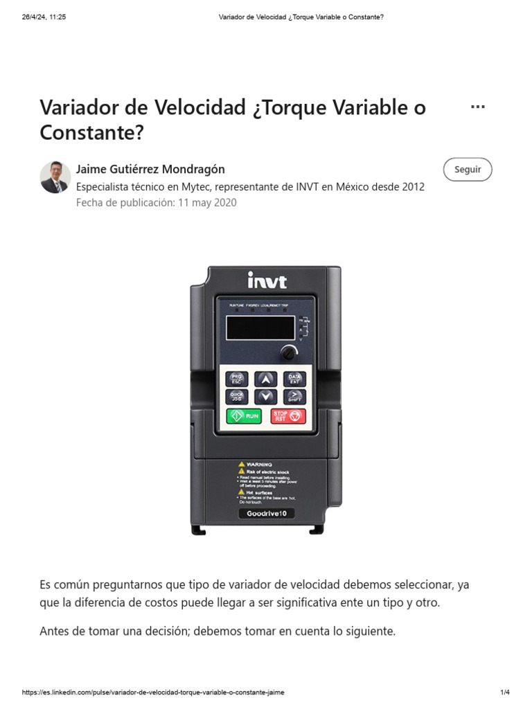 Variador de Velocidad ¿Torque Variable o Constante | PDF | Ingeniería ...