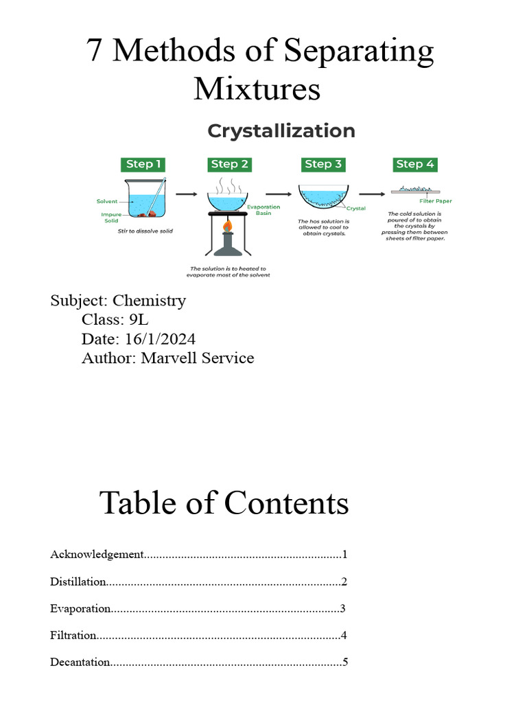 Chemistry 7 Methods of Mixture Separation | PDF | Crystallization ...