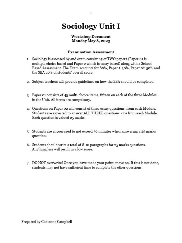 May 8, 2023 Sociology Unit 1 Workshop | PDF | Sociology | Society