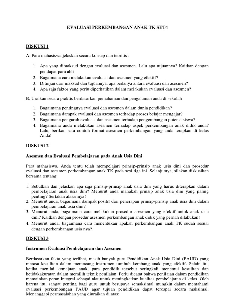 Gabungan Diskusi Dan Tugas Evaluasi Perkembangan Anak TK SET4 | PDF