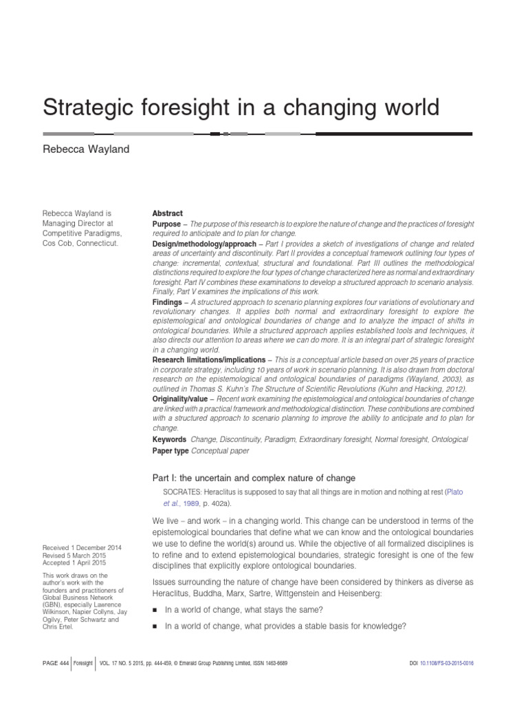 Strategic Foresight in Changing World | PDF | Science | Strategic ...