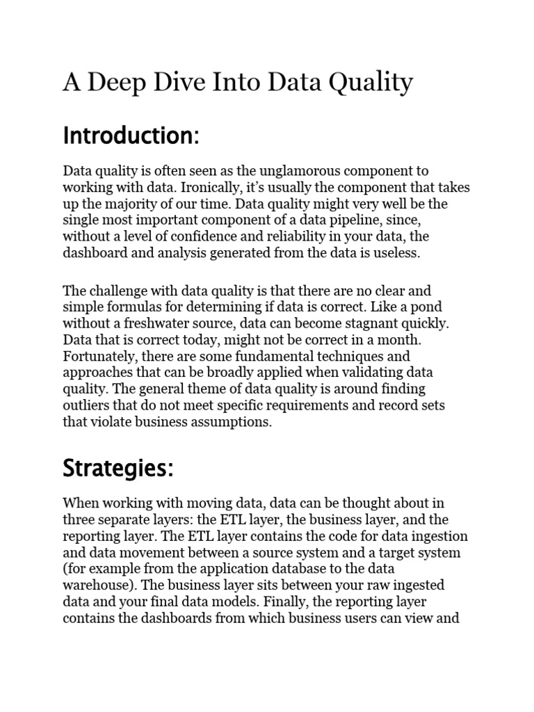 A Deep Dive Into Data Quality | PDF | Data Quality | Table (Database)