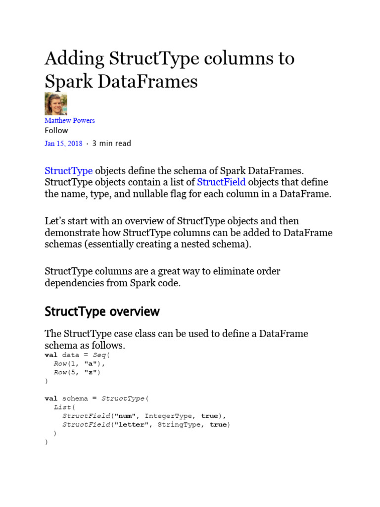 Adding StructType Columns To Spark DataFrames | Download Free PDF ... Adding StructType Columns To Spark DataFrames | Download Free PDF ...