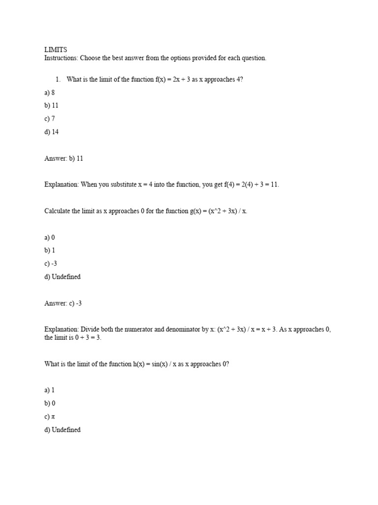 Calculus Limits and Derivatives Test | PDF | Topology | Equations