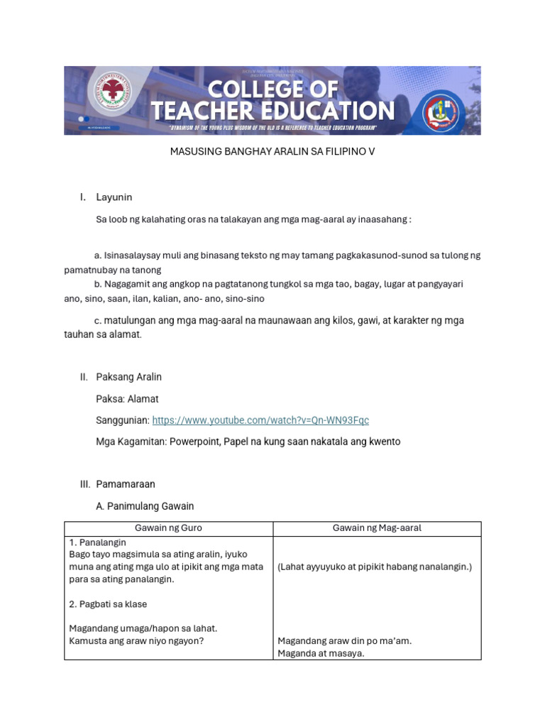 Masusing Banghay Aralin Sa Filipino Iii-1 | PDF