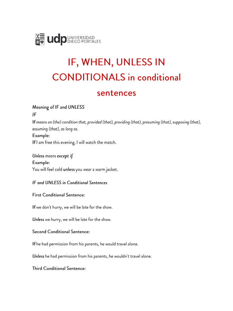 04 IF, WHEN, UNLESS in Conditional Sentences | PDF