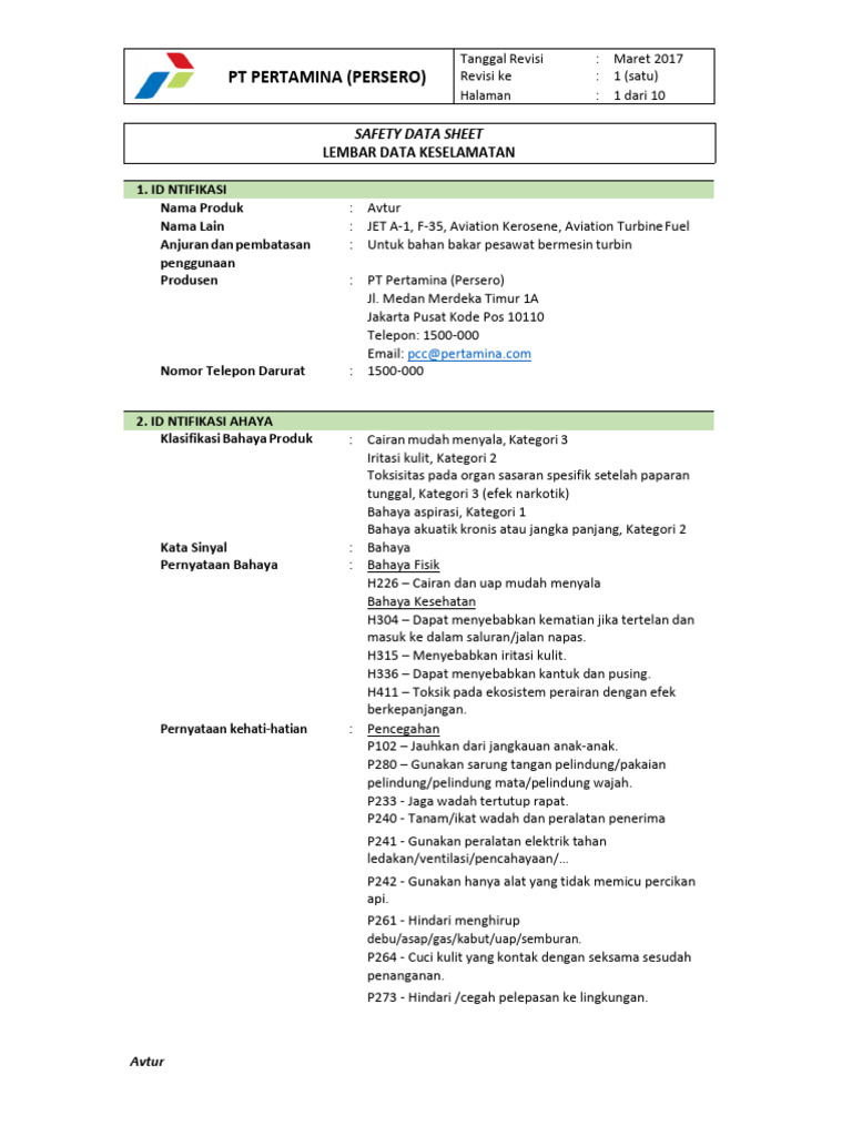 MSDS Avtur | PDF