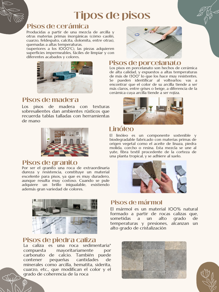Variedad de Pisos: Granito y Cerámica | PDF | Caliza | Mármol
