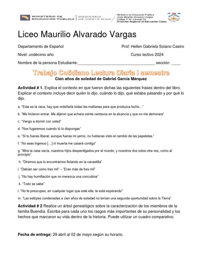 Trabajo Cotidiano de Lectura Diaria Tata Mundo | PDF | Robinson Crusoe ...