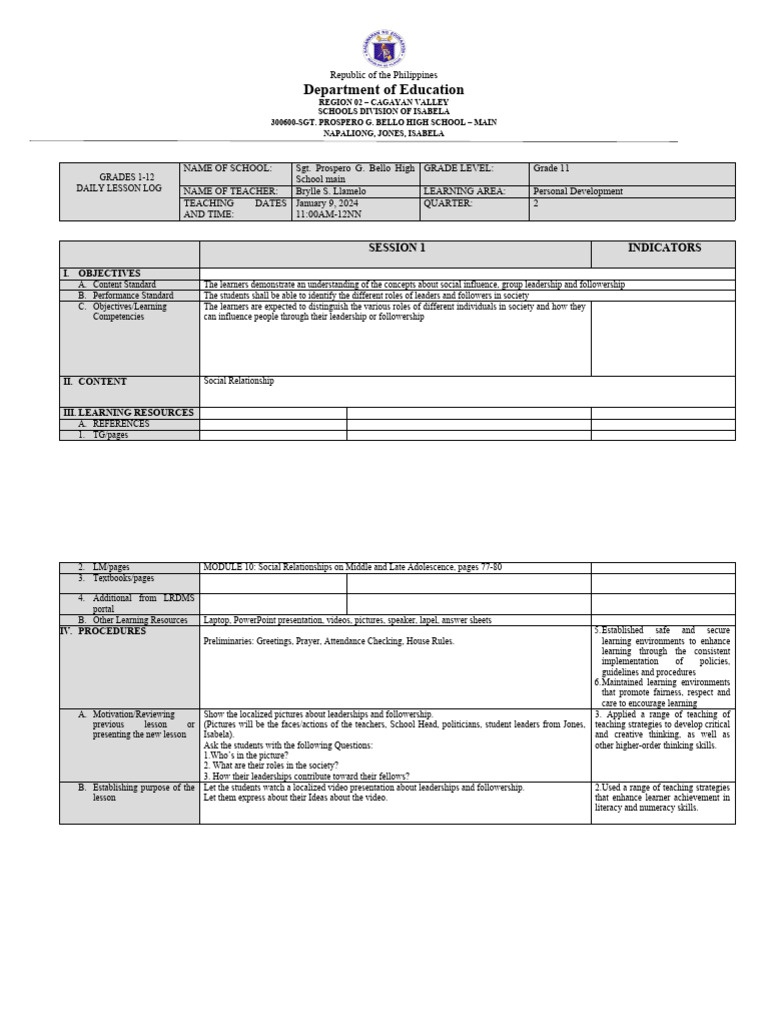 DLL COT 2 PERDEV | PDF | Learning | Teachers