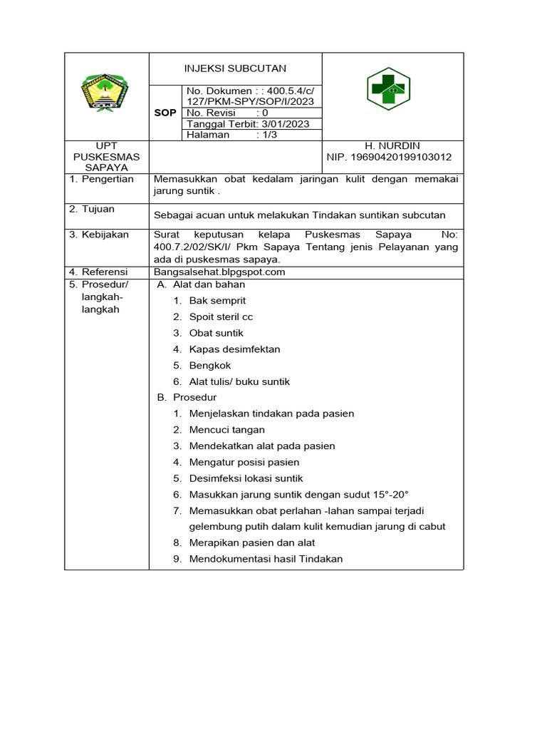 Sop Subcutan Fiks | PDF