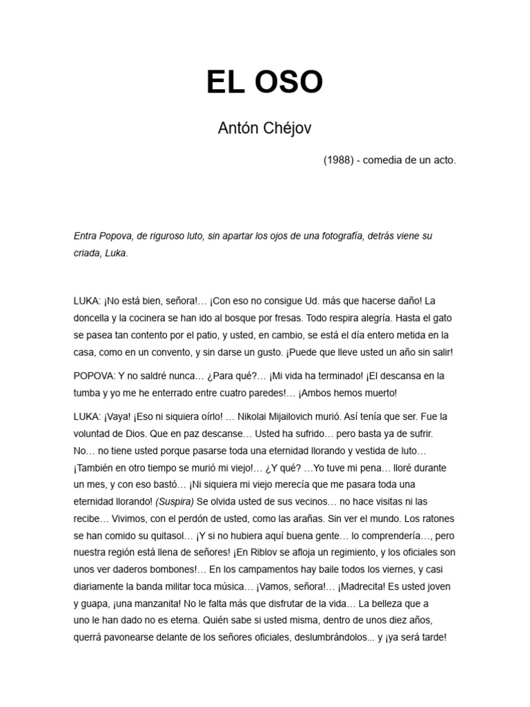 El oso - Chéjov | PDF | Humor