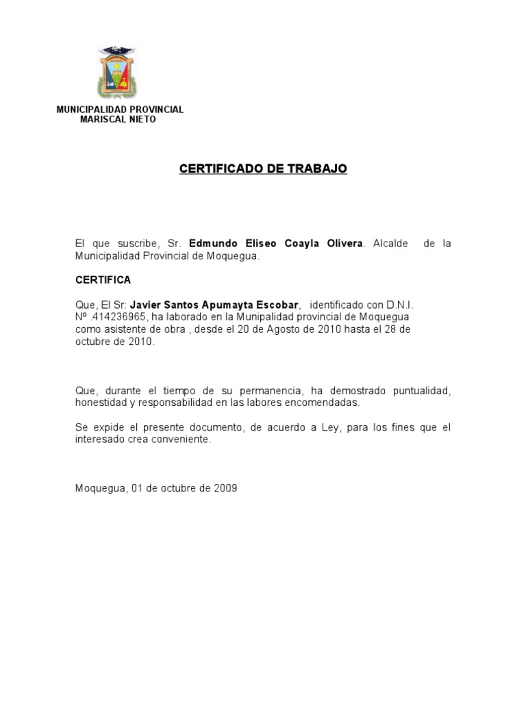 Constacia de Trabajo2 | PDF