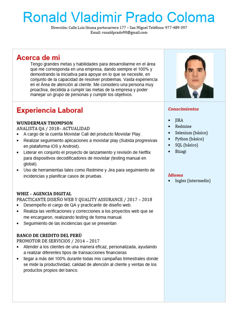 CV Ronald Prado TI | PDF | Informática