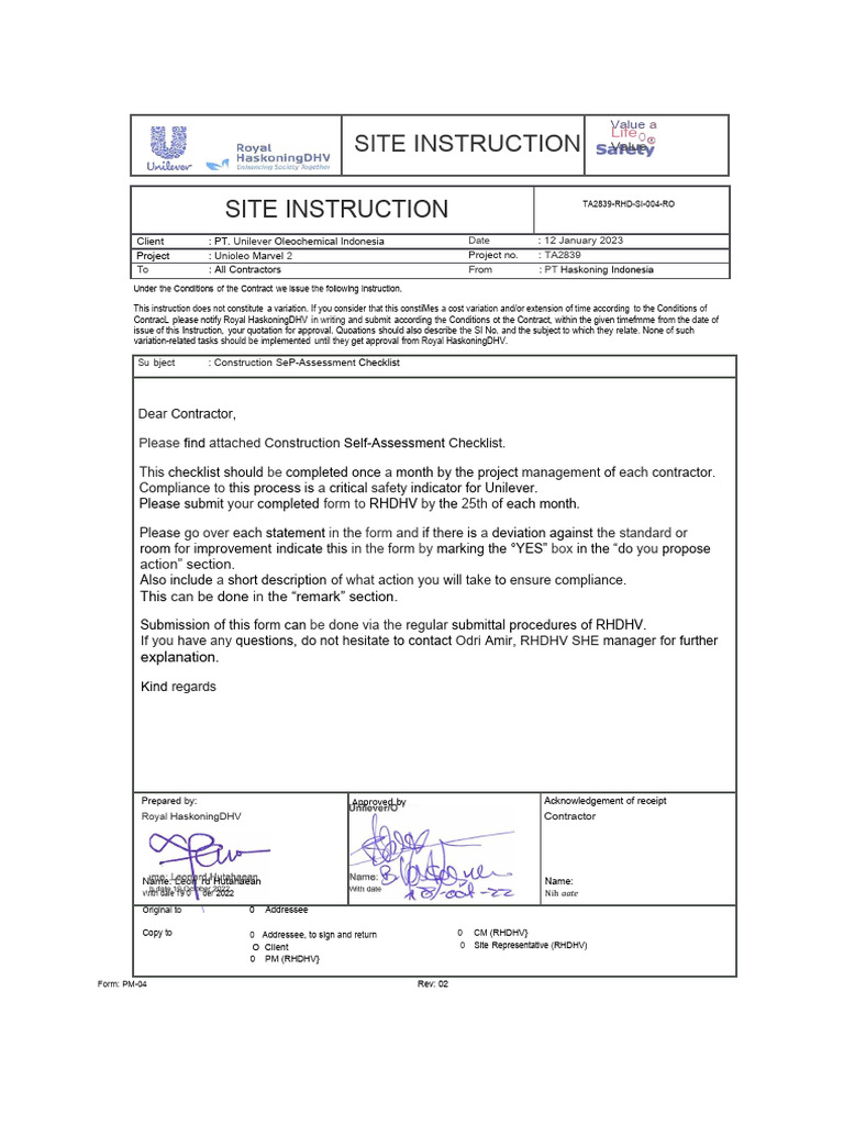 Construction Self-Assessment Checklist (Audit Internal) | PDF ...