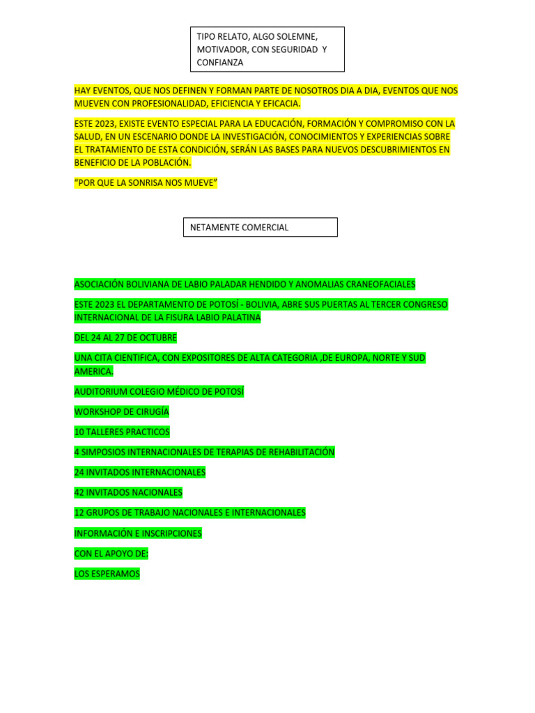 Iii Congreso Internacional de La Fisura Labio Palatina Guión | PDF ...