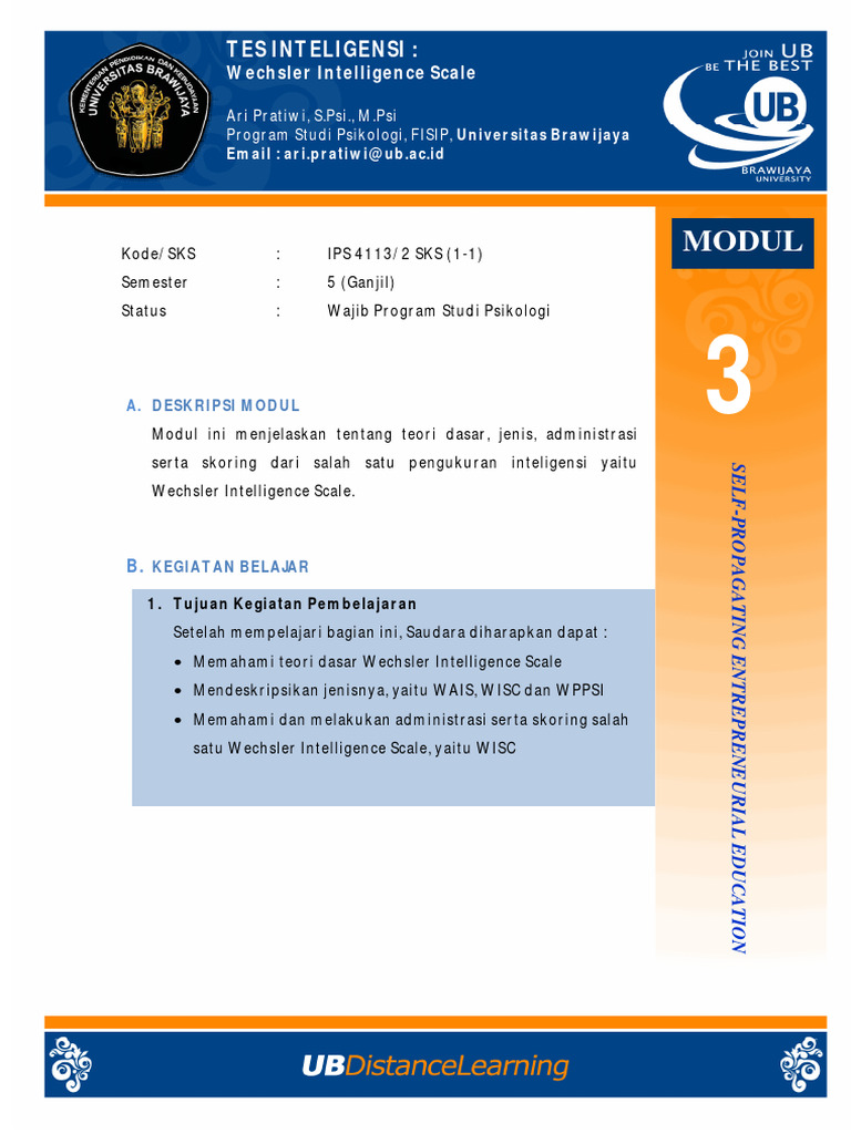 Modul Tes Intelegensi (Wechsler Intelligence Scale) | PDF