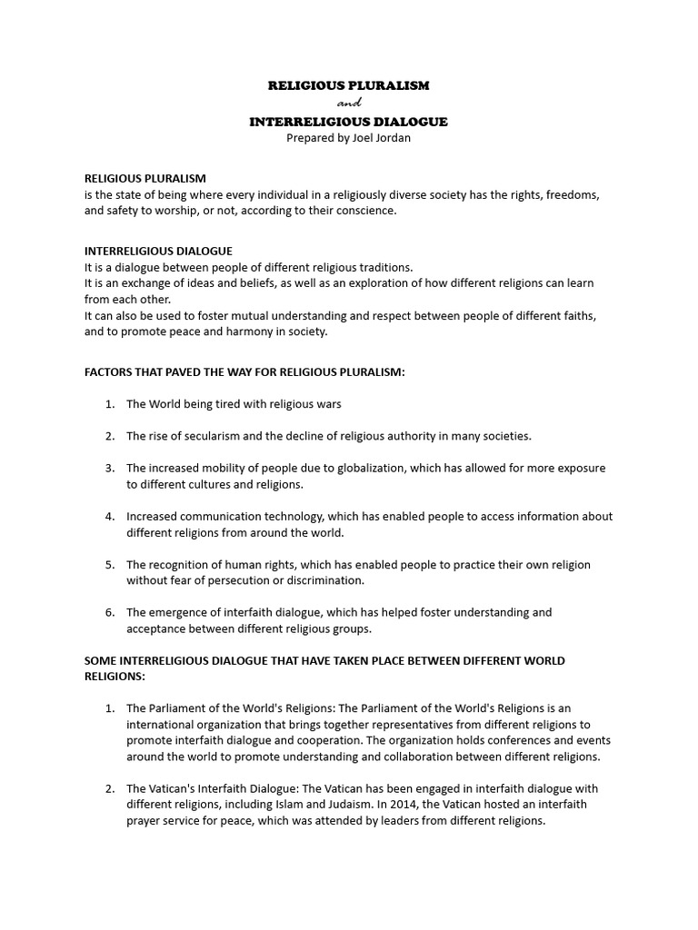 Religious Pluralism Handout | PDF | Interfaith Dialogue | Religious ...