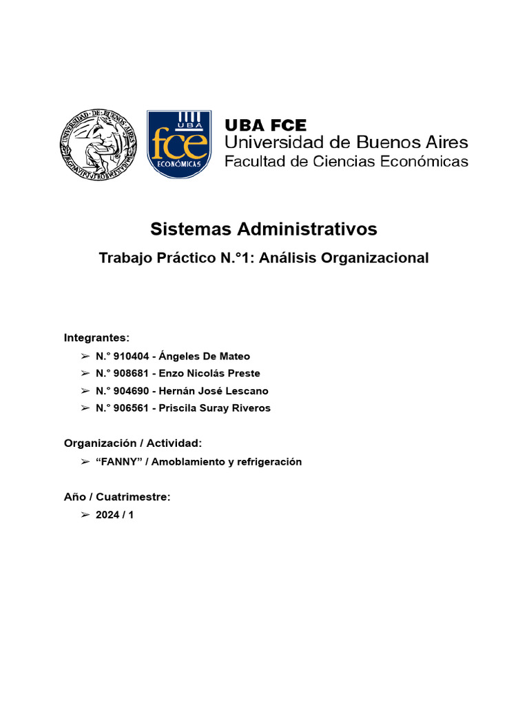 T.P. - N.°1 - Análisis Organizacional - Grupo 2 | PDF | Calidad (comercial) | Business