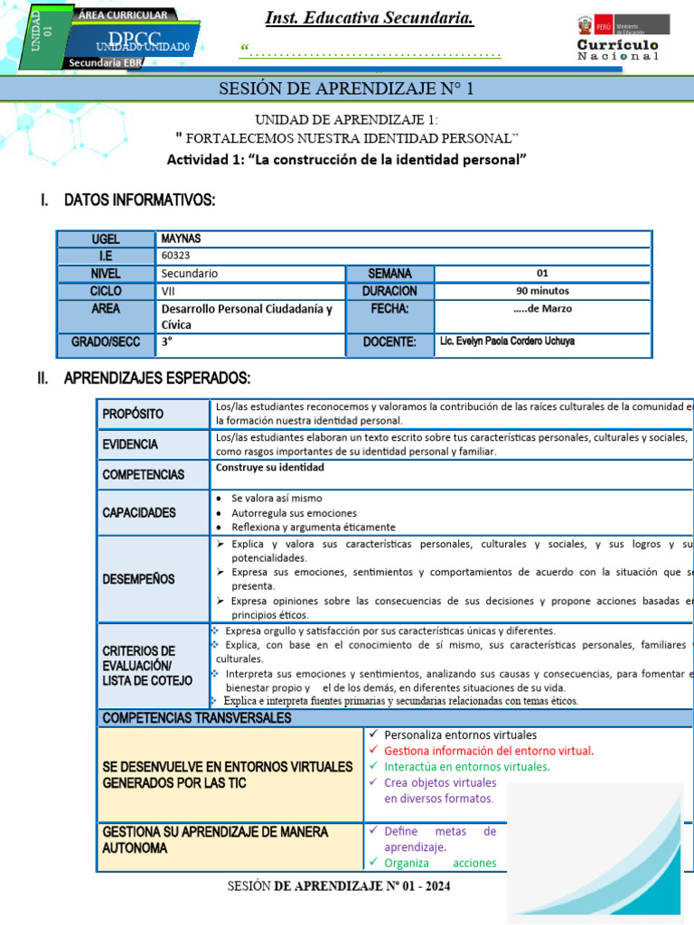 3º DPCC Sesión 1 Uni 1 Sem 01 - 2024 | PDF | Aprendizaje | Maestros