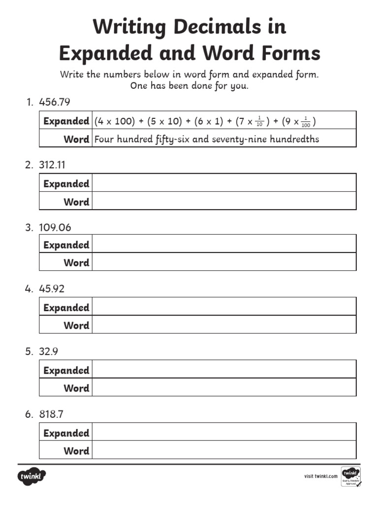 Writing Decimals in Explanded and Word Form | PDF
