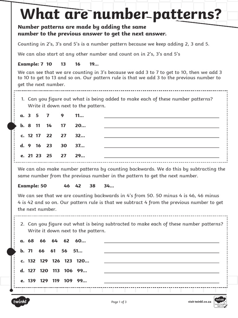 Number Pattern Worksheet | Download Free PDF | Multiplication | Arithmetic