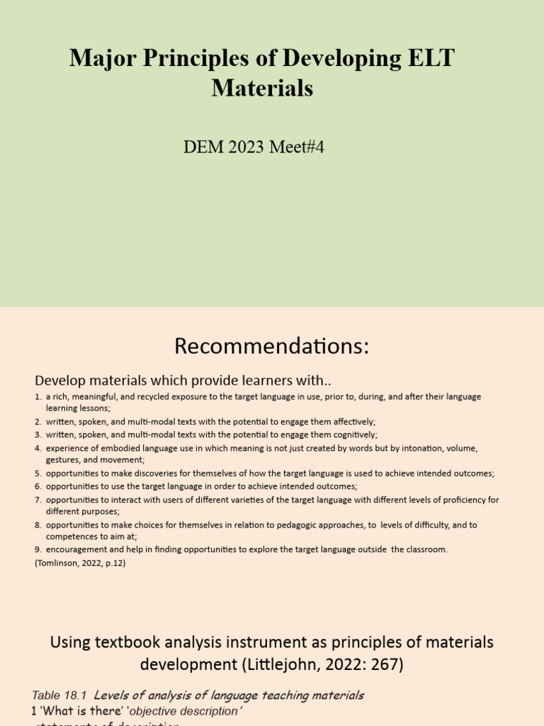 11-Major Principles of Materials Development 2023 Meet#4 full | PDF | Second Language | Learning
