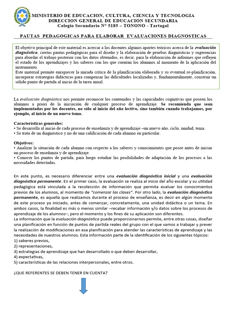 Pautas Para Evaluaciones Diagnósticas Pdf Evaluación Enseñando 0119