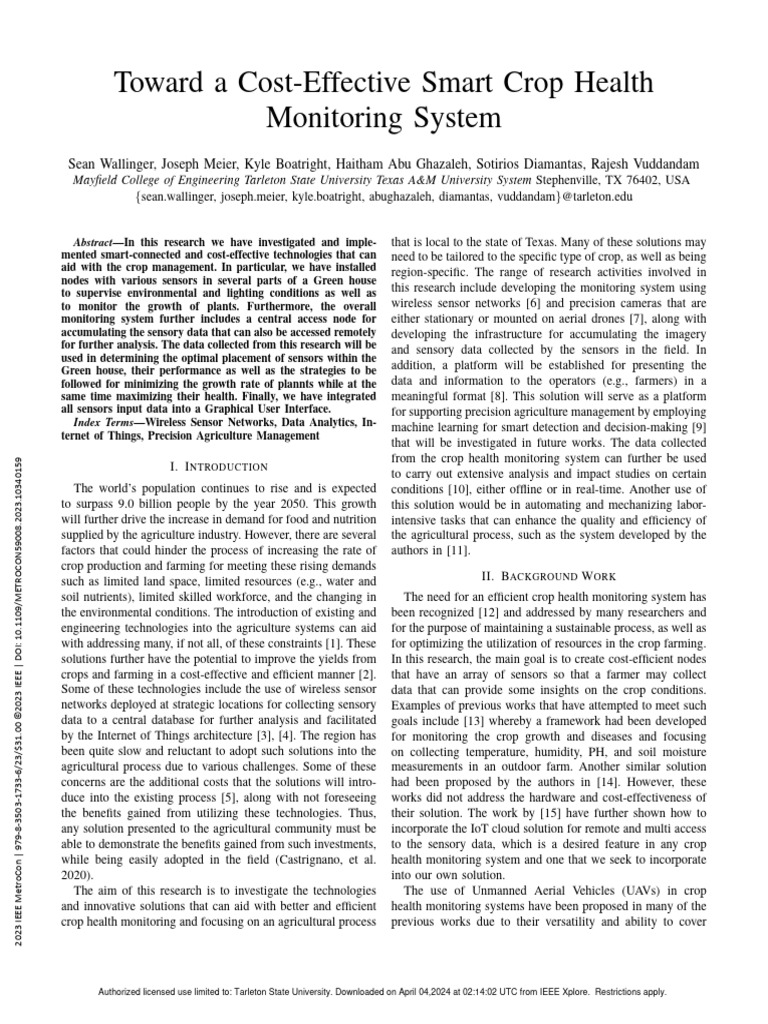 Toward A Cost-Effective Smart Crop Health Monitoring System | PDF ...