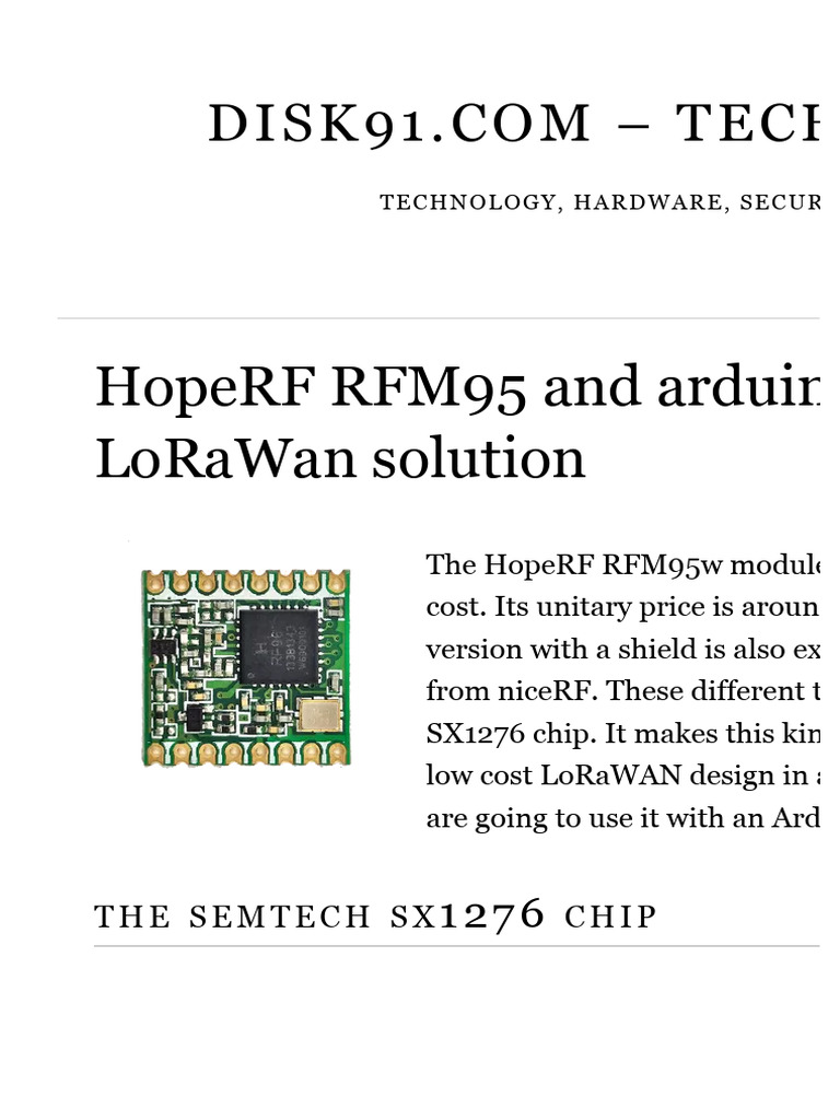 HopeRF RFM95 and Arduino A Low Cost LoRaWan Solution - Disk91.com - Technology Blogdisk91.com ...