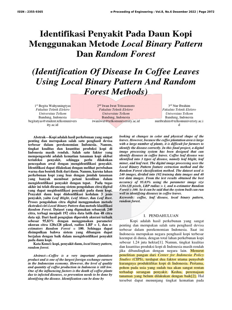 Identifikasi Penyakit Pada Daun Kopi Menggunakan Metode Local Binary Pattern Dan Random Forest ...