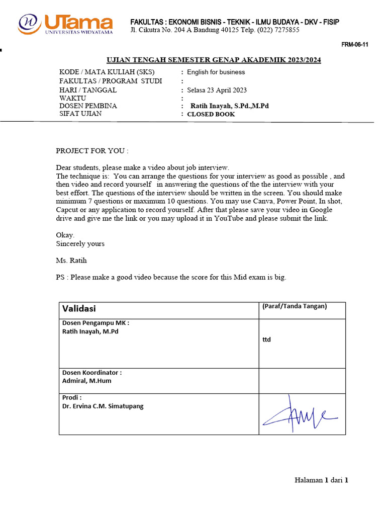 Midterm Project: Job Interview Video | PDF