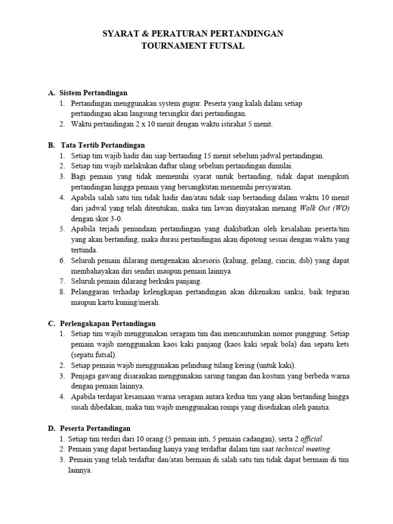 Aturan Turnamen Futsal | PDF