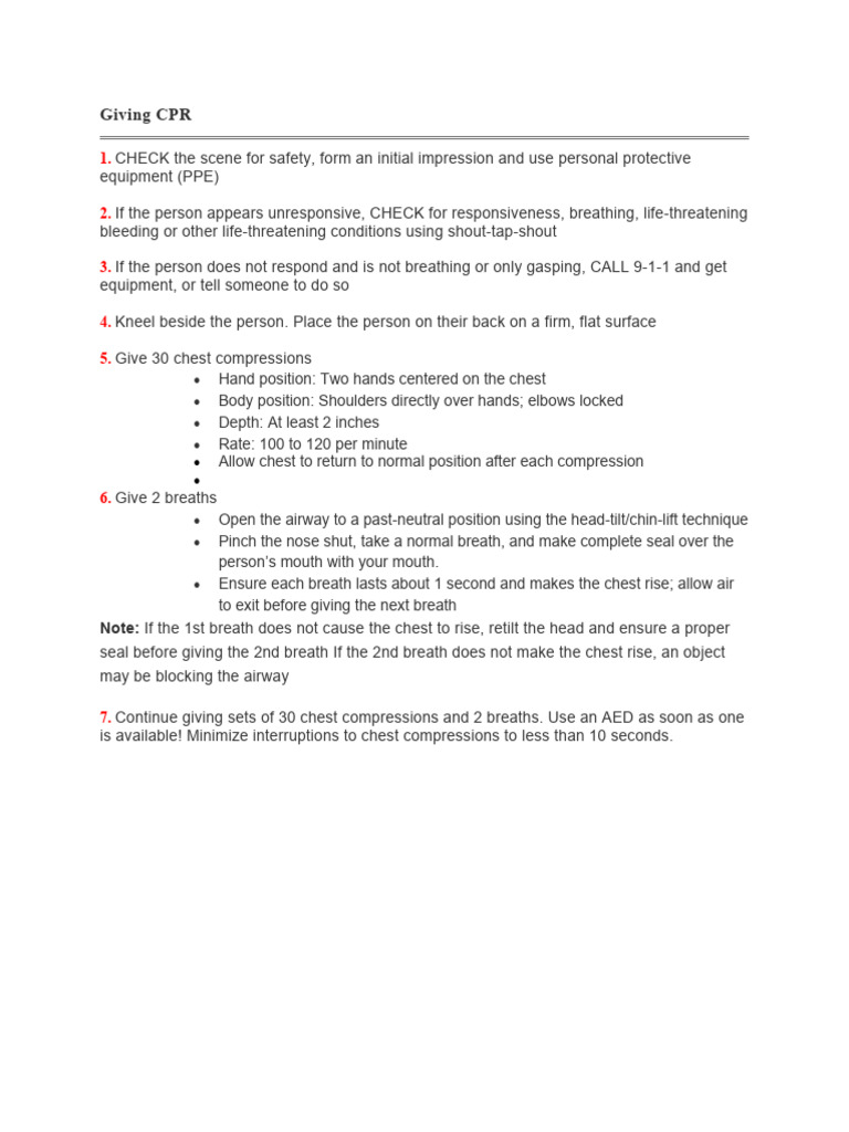 Steps in Giving CPR | PDF