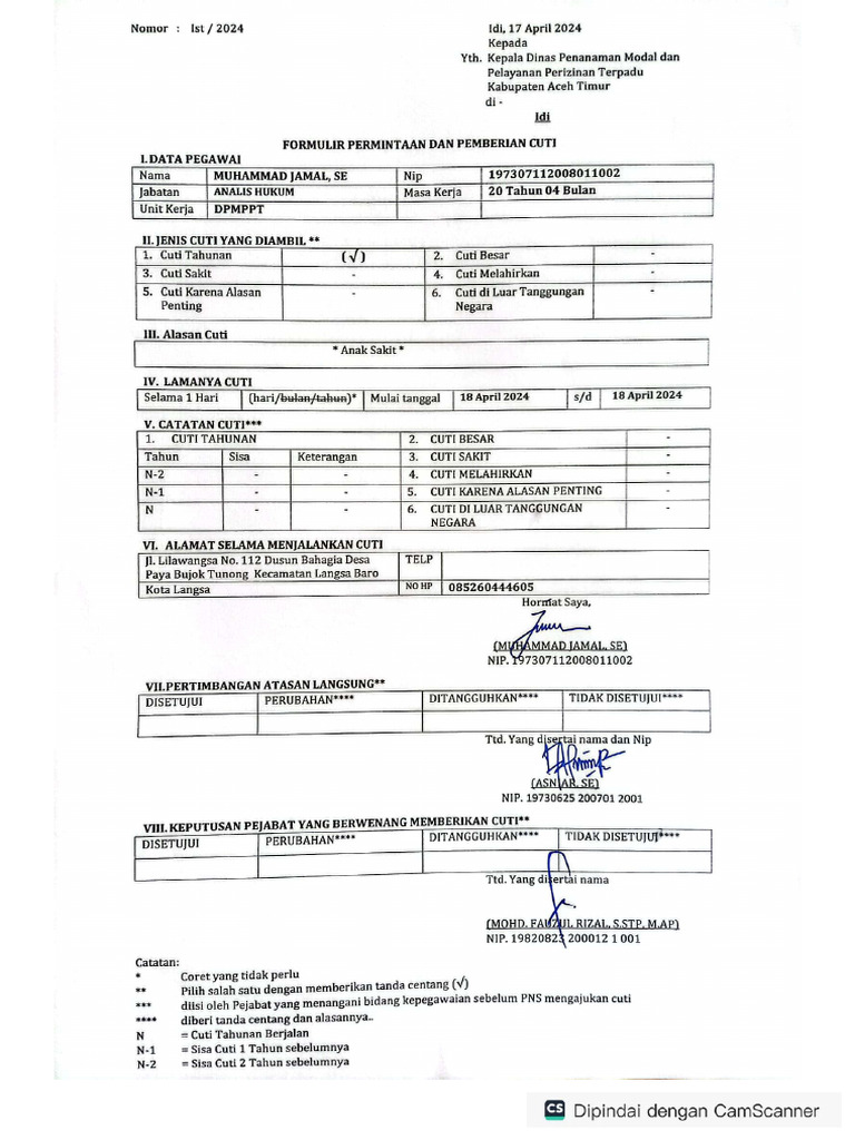 Form Cuti Jamal | PDF