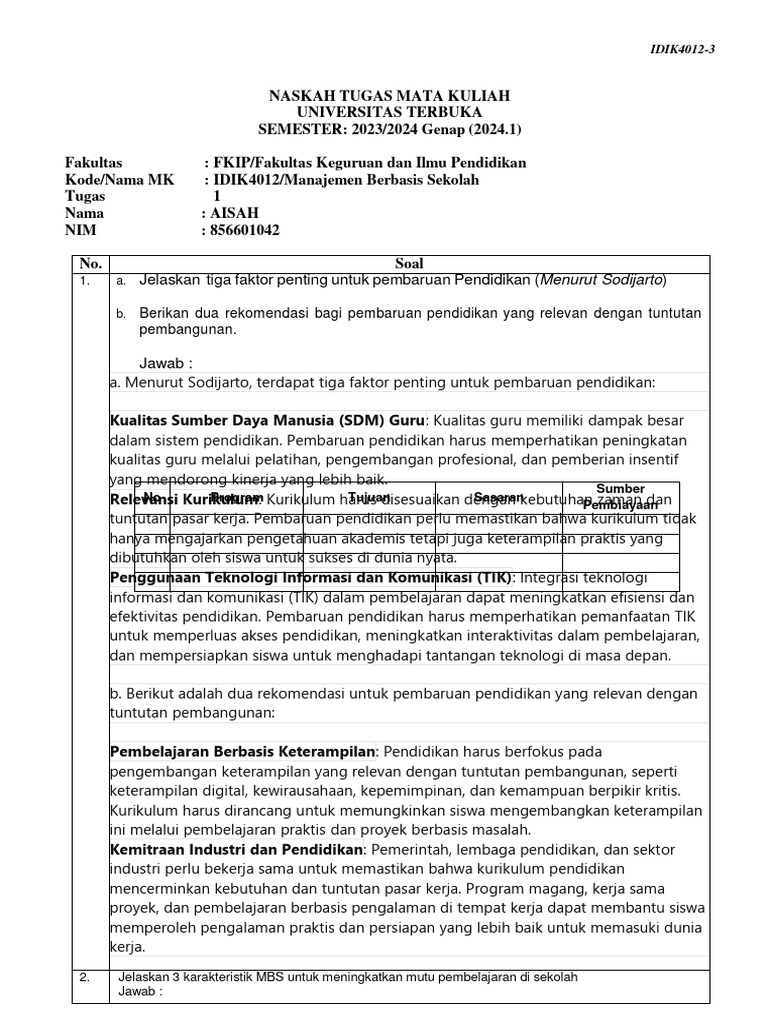 Aisah 856601042 Manejemen Berbasis SKH | PDF | Karier & Perkembangan | Sains & Matematika