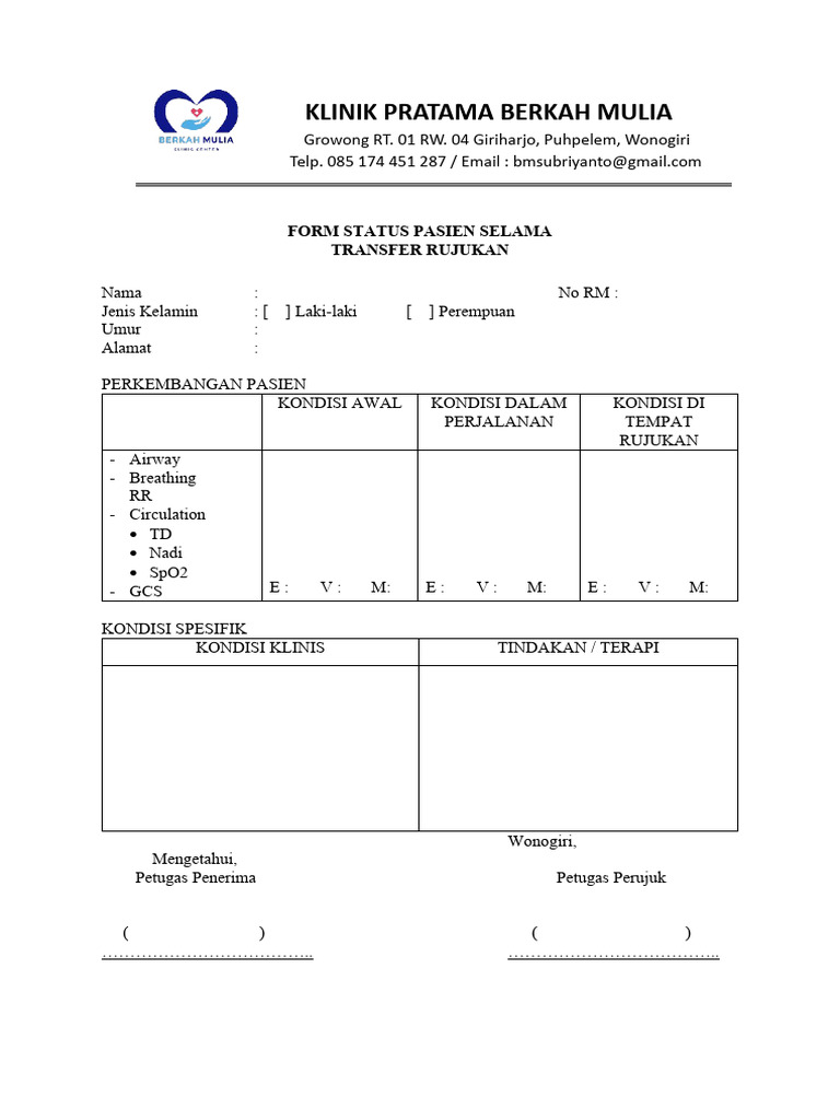 Form Status Pasien Rujukan Klinik | PDF