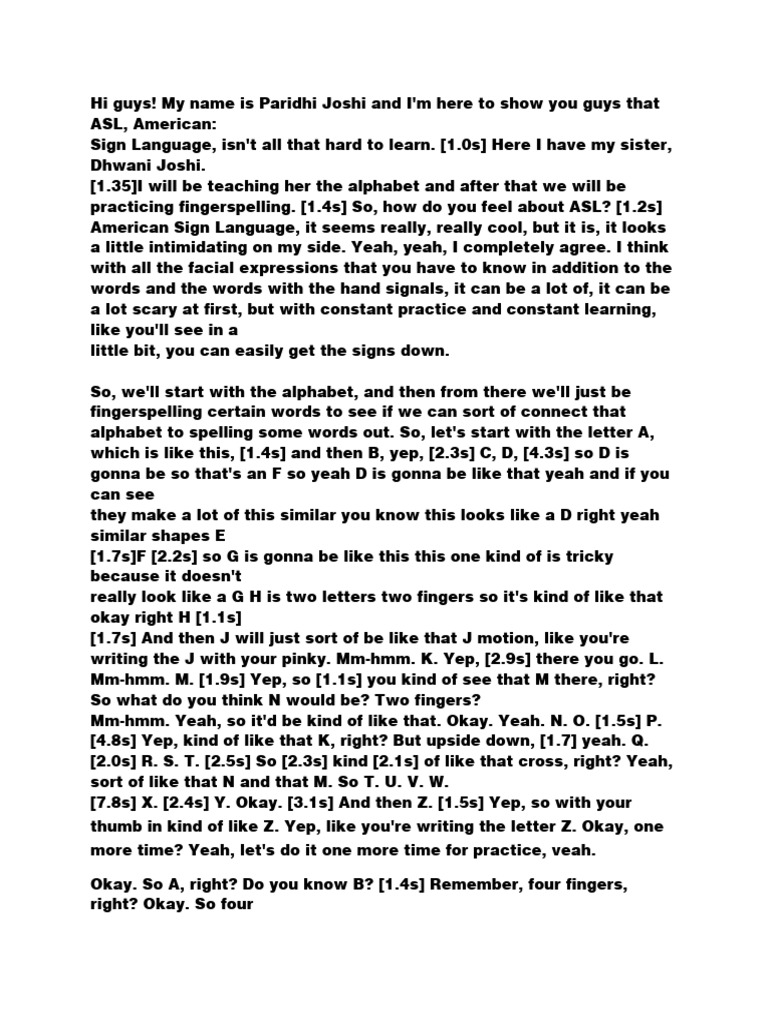 Transcript | PDF | American Sign Language | Semiotics