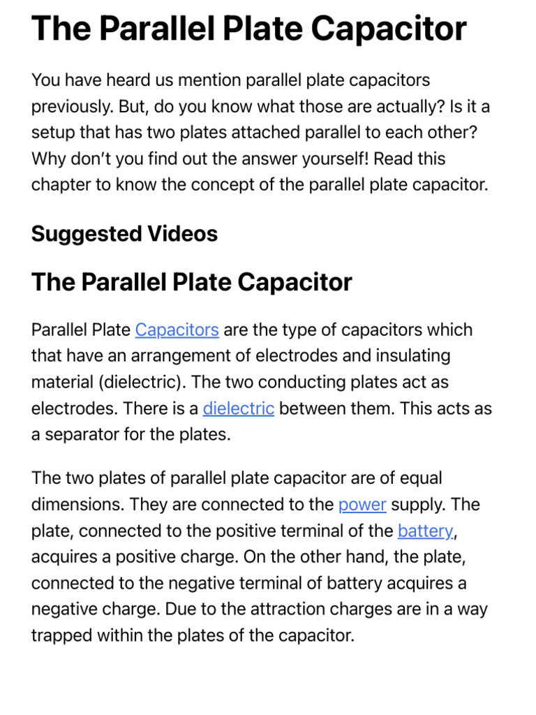 Understanding Parallel Plate Capacitors | PDF | Capacitance | Capacitor