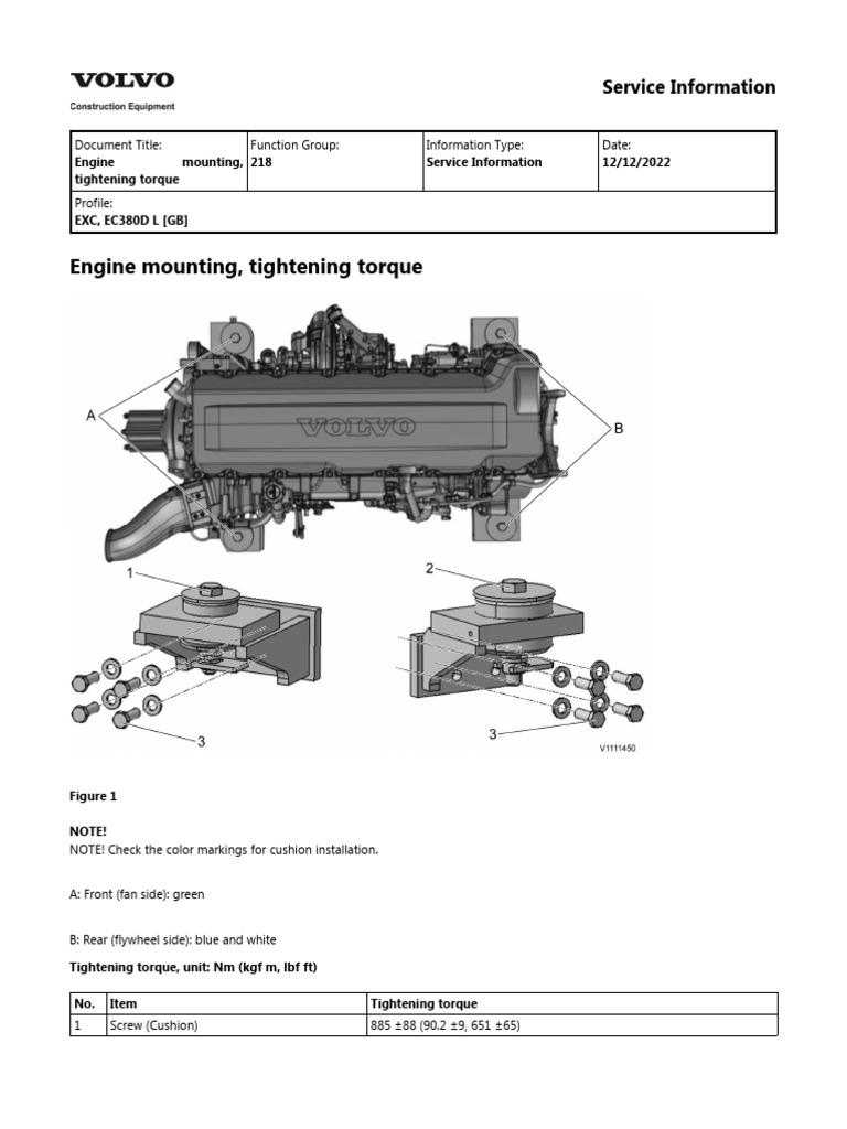 EC380D_Engine mounting, tightening torque | PDF