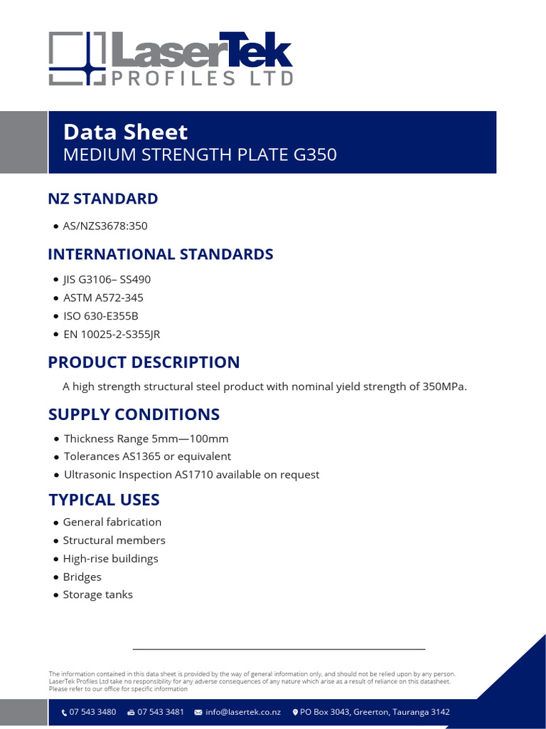 G350 Steel Data Sheet Overview | PDF