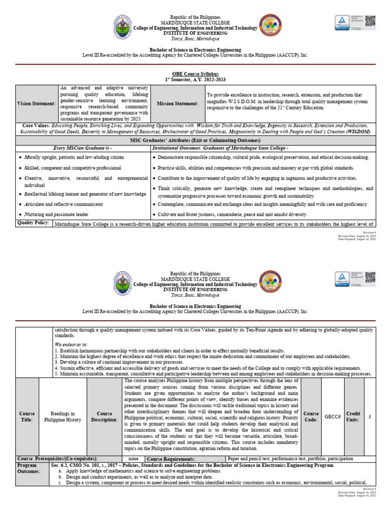 syllabus rph ece 2 (1) | PDF | Engineering | Learning
