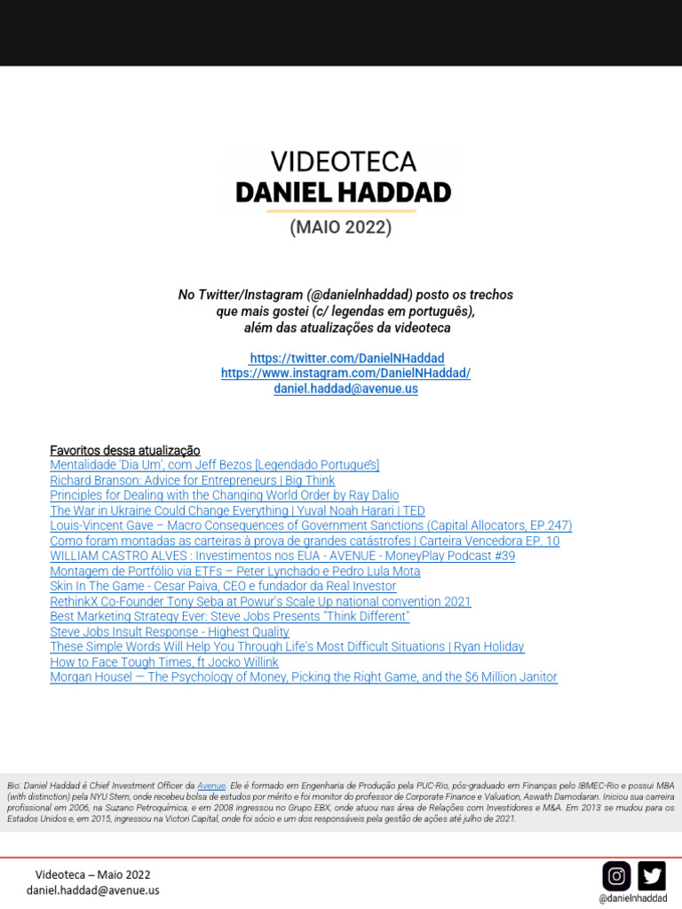 Videoteca Daniel Haddad | PDF | Value Investing | Artificial Intelligence