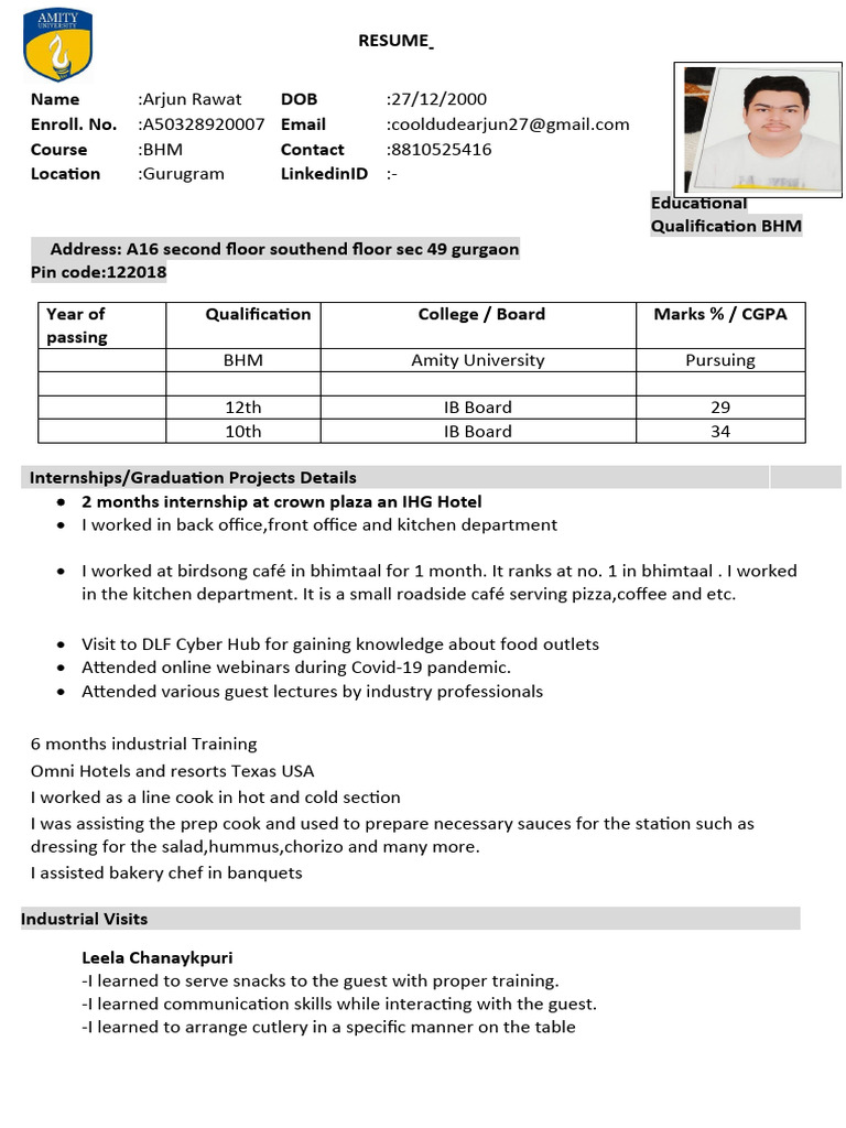 Arjun Resume Updated | PDF | Foods | Cuisine