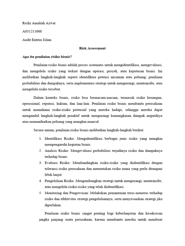Risk Assassment | PDF | Bisnis | Pengelolaan Keuangan & Uang
